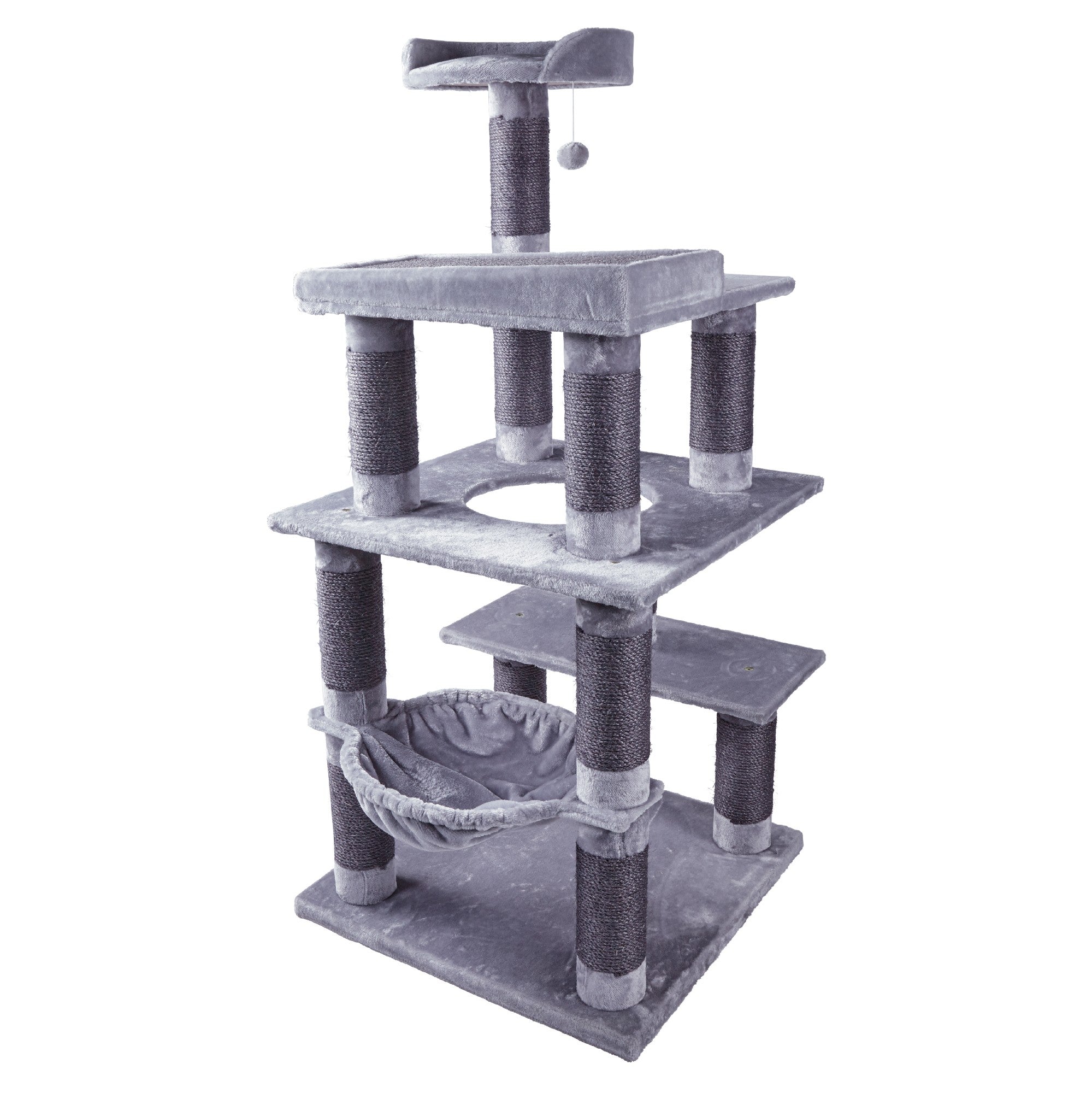 Kazoo Cat Scratch Pole 5 Level Playground Grey - Plush And Grey Sisal ...